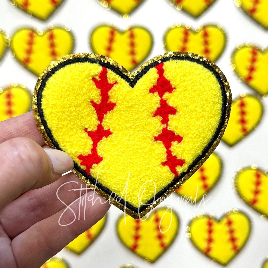 Softball GOLD Glitter Heart Patch, DIY Patch, Softball Iron on Patch, Chenille Patch - Etsy