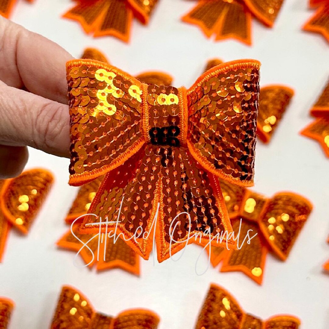 ORANGE Sequin 3D Bow Patch, Bow, Iron on Patch, DIY Patch, Sequin Bow ...