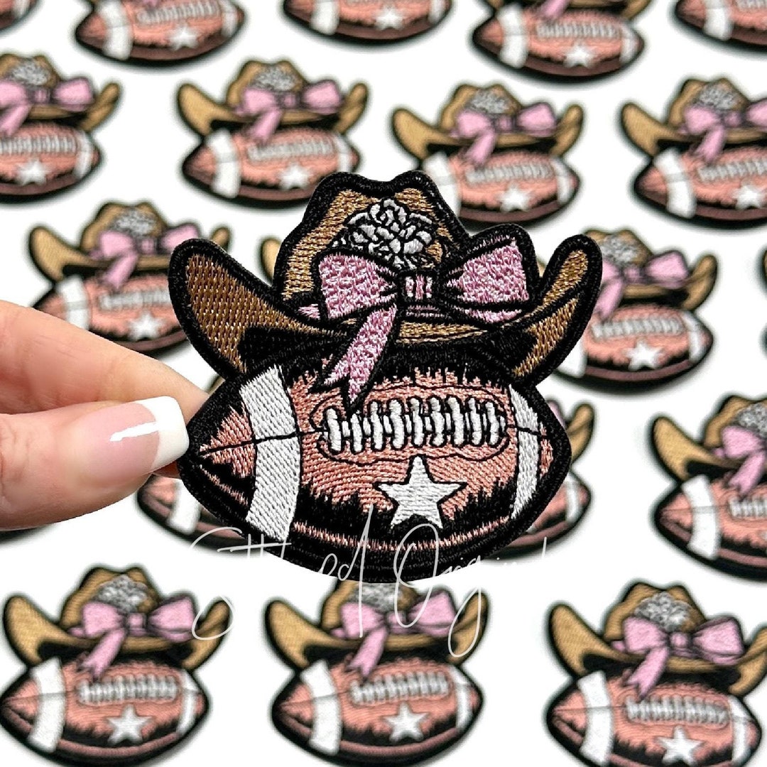 Football With Cowboy Hat Patch, Iron on Patch, Trucker Hat Patch, DIY ...