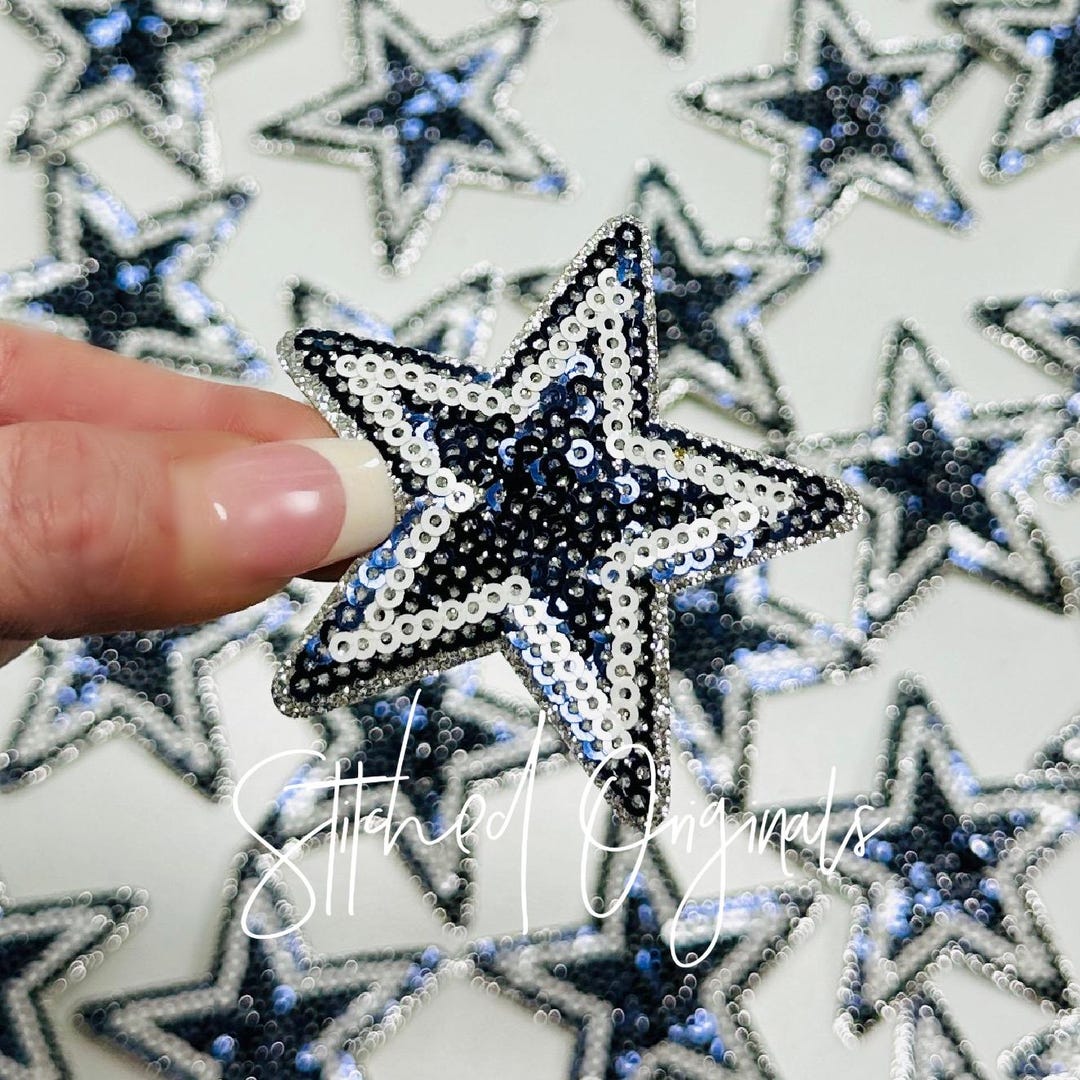Navy and White 2.5" Sequin Star Patch, Iron on Patch, DIY Patch, Sequin Star, Silver Glitter ...