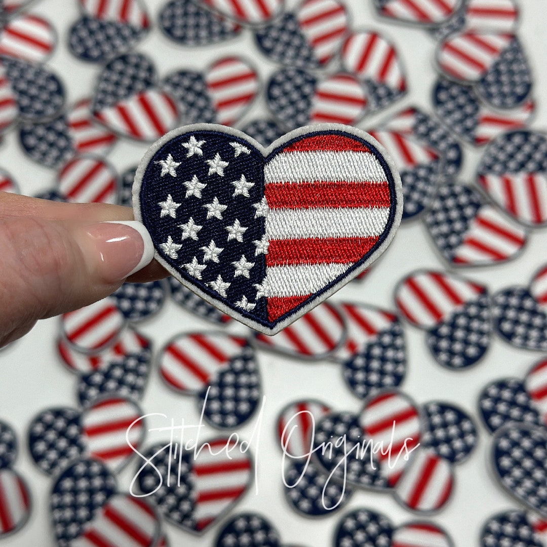 Red White and Blue Small Heart Flag Patch, Red White and Blue, Patriotic, DIY Patch, American ...