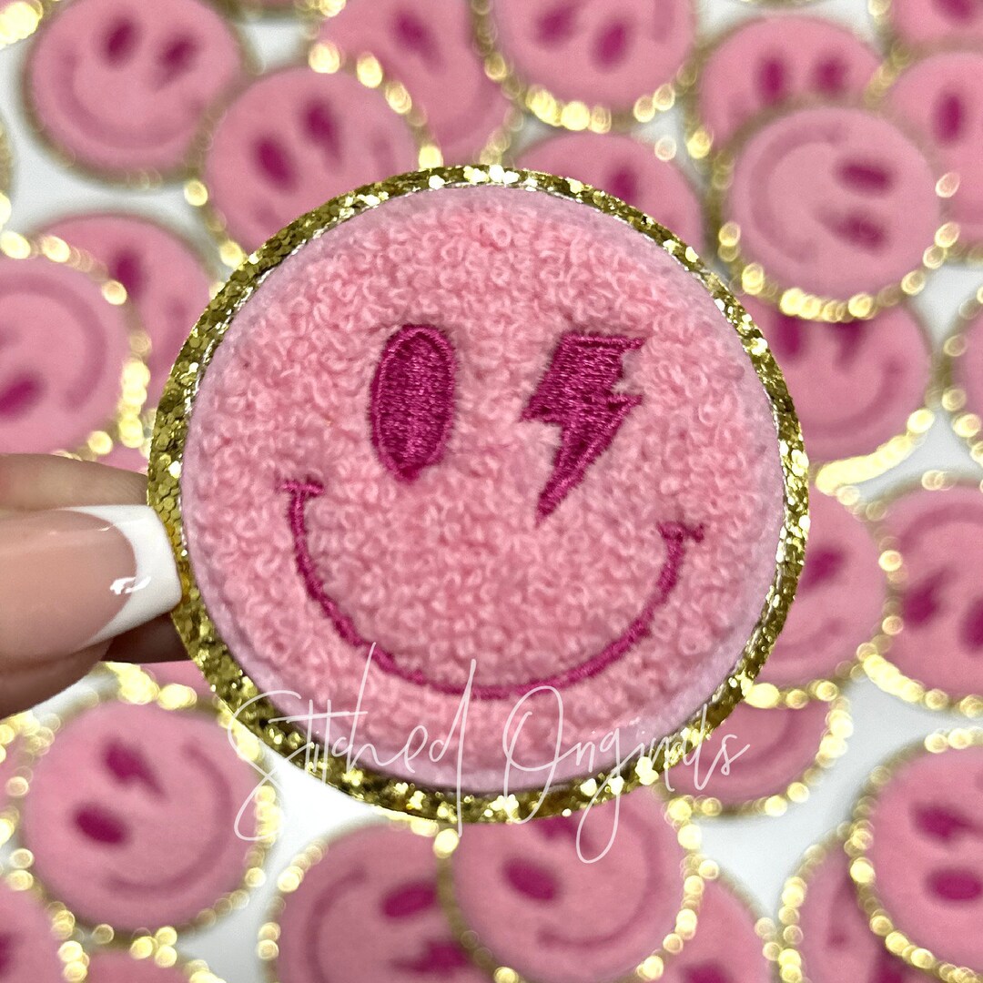 Pink Smile Lightning Bolt Patch, Trucker Cap Patch, Iron On, DIY Patch ...