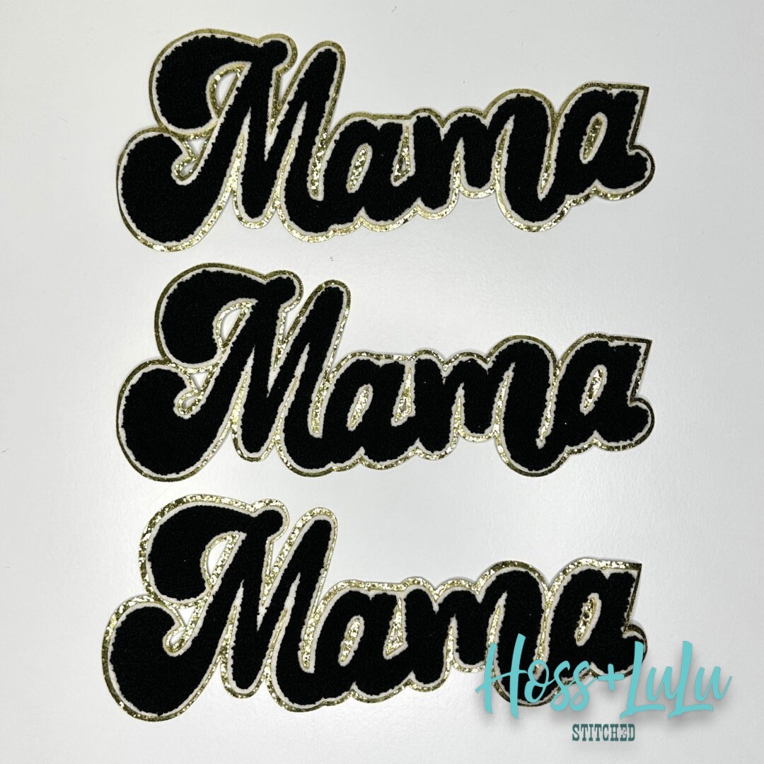 Mama Black Chenille Patch, Mama Patch With Gold Glitter, Iron On ...