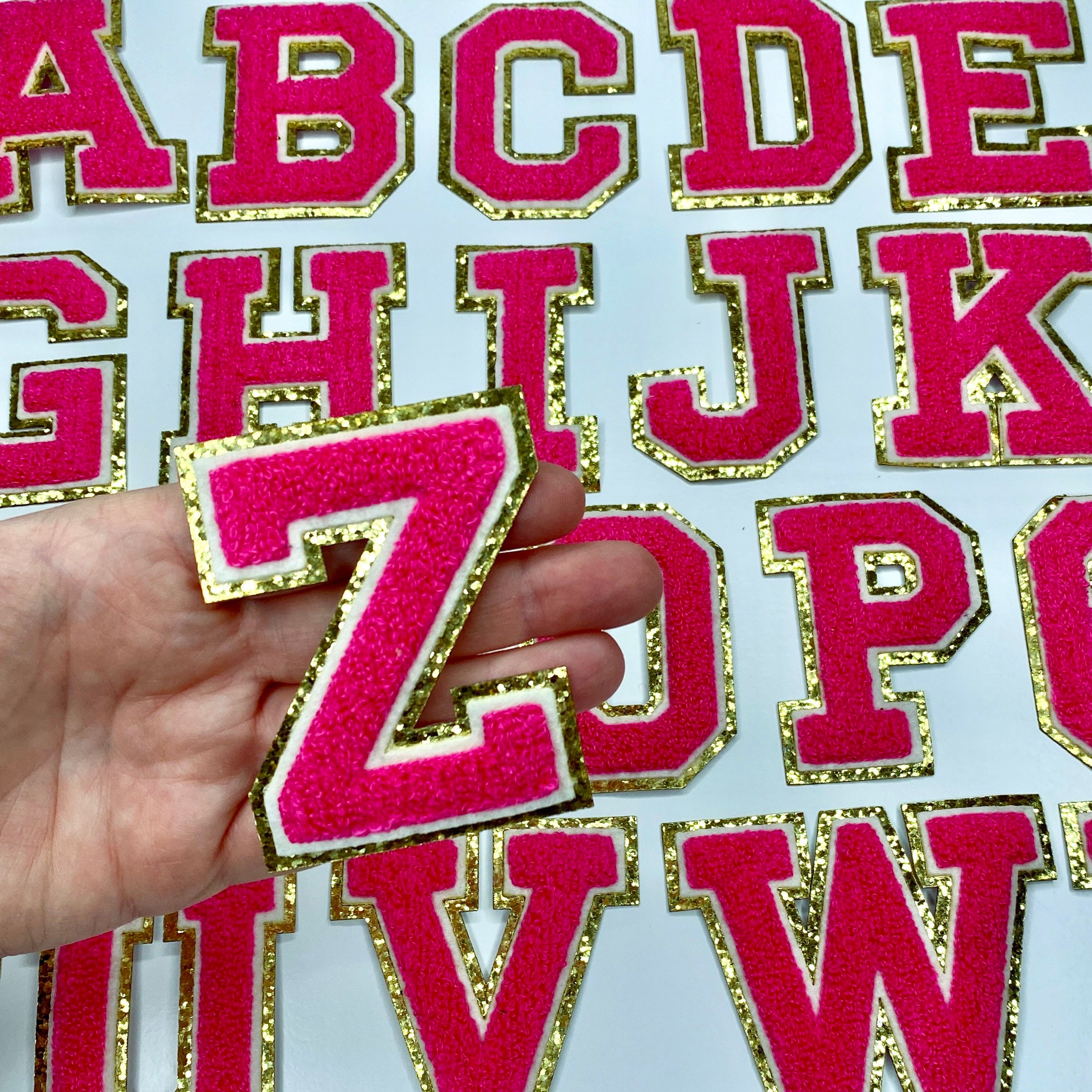 Hot Pink 3.12 Chenille Letters Gold Glitter Varsity - Etsy