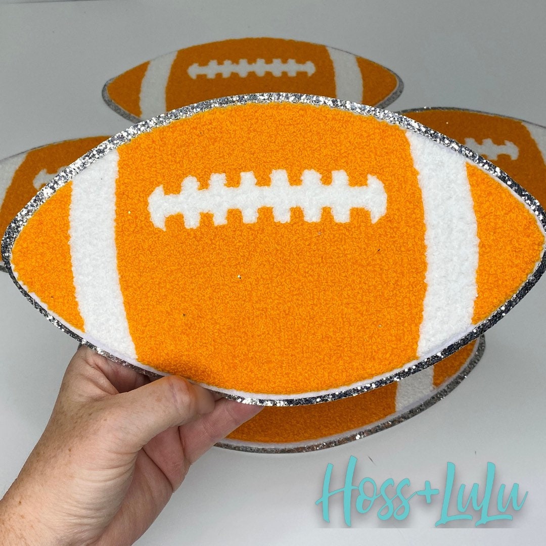 10” Orange Football Patch, Football With Silver Glitter Patch, Football ...