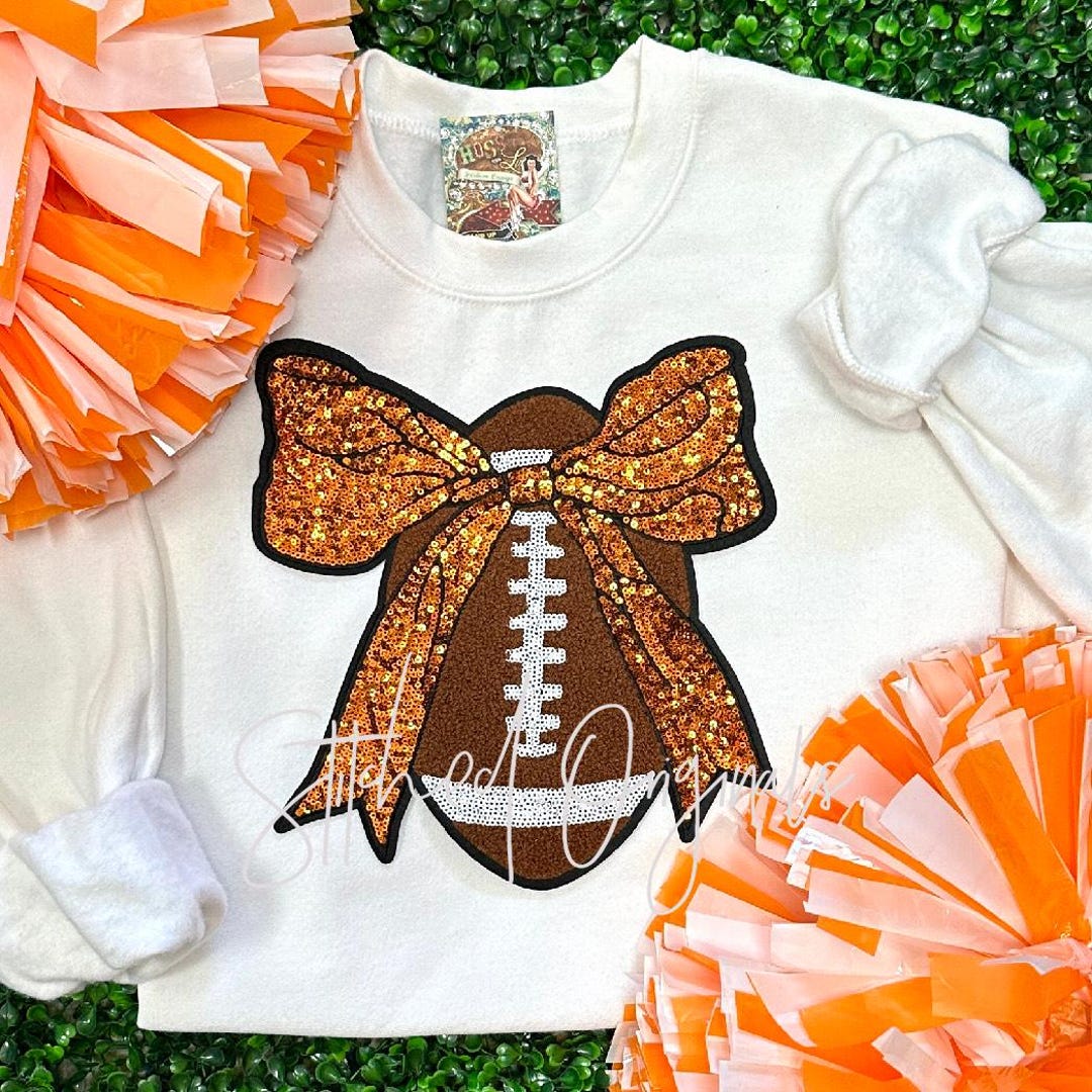 Football With ORANGE Sequin Bow Patch, Custom 10” Football Patch, Game ...