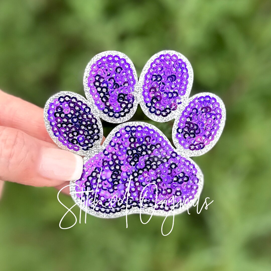 Purple Sequin Paw Patch, Silver Glitter Backing, Iron On, Diy Patch ...