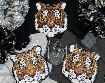 Large Sequin 9” Tiger Lion Wildcat Mascot Iron on DIY Patch Hot Pink ...