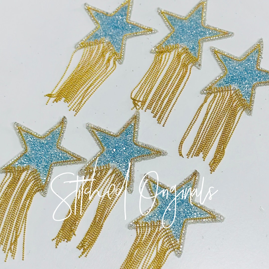 Light Blue Hotfix Star Patch, Gold Beaded Star, Iron on Patch, DIY ...