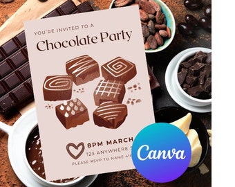 Watercolor Chocolate Party Invitation (editable Canva Template ...