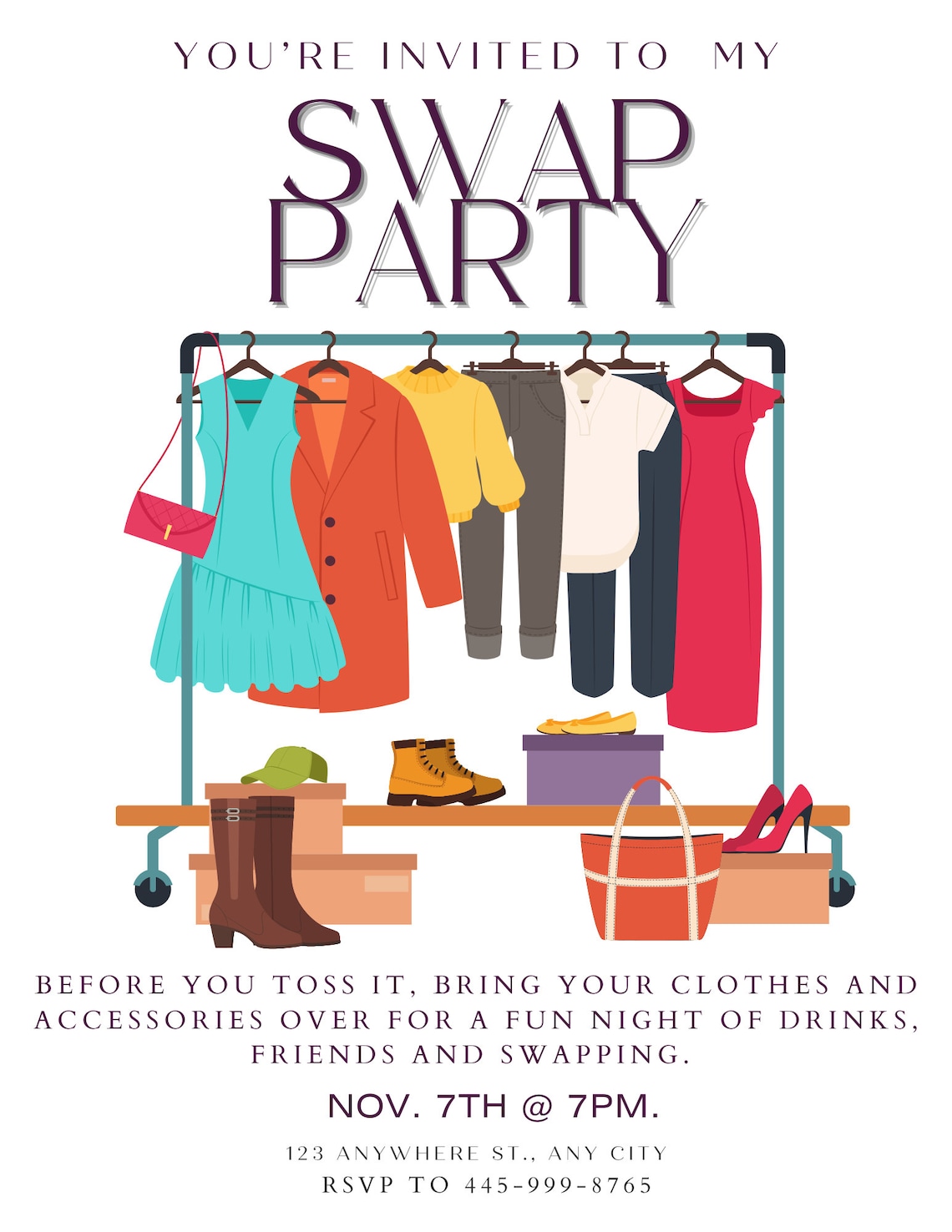 Clothing SWAP PARTY Digital Invitation Template, Edit in Canva Pro - Etsy