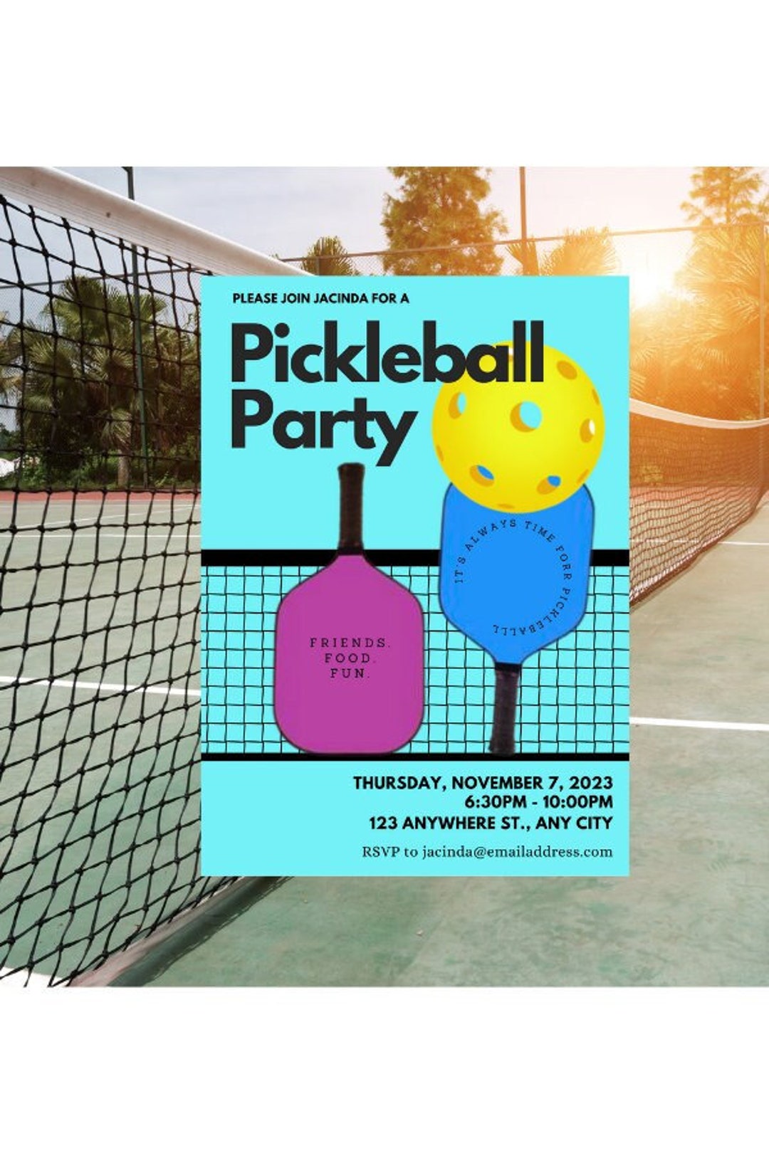 Pickleball Party Invitation Digital Download Template, Edit in Canva 5 ...