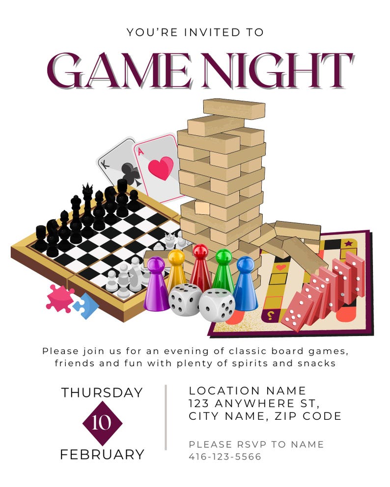 Game Night Invitation Template: Classic Board Games (digital Download ...