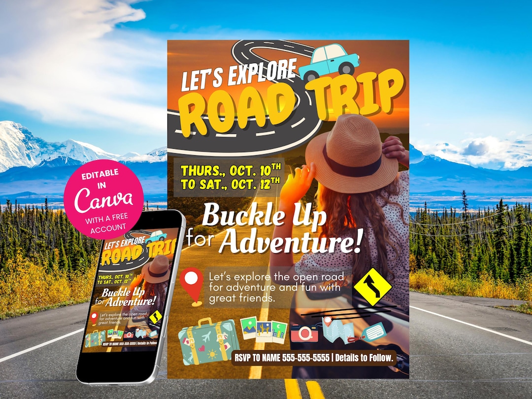 Editable Road Trip Invitation | 5x7" Printable Travel Adventure Invite ...