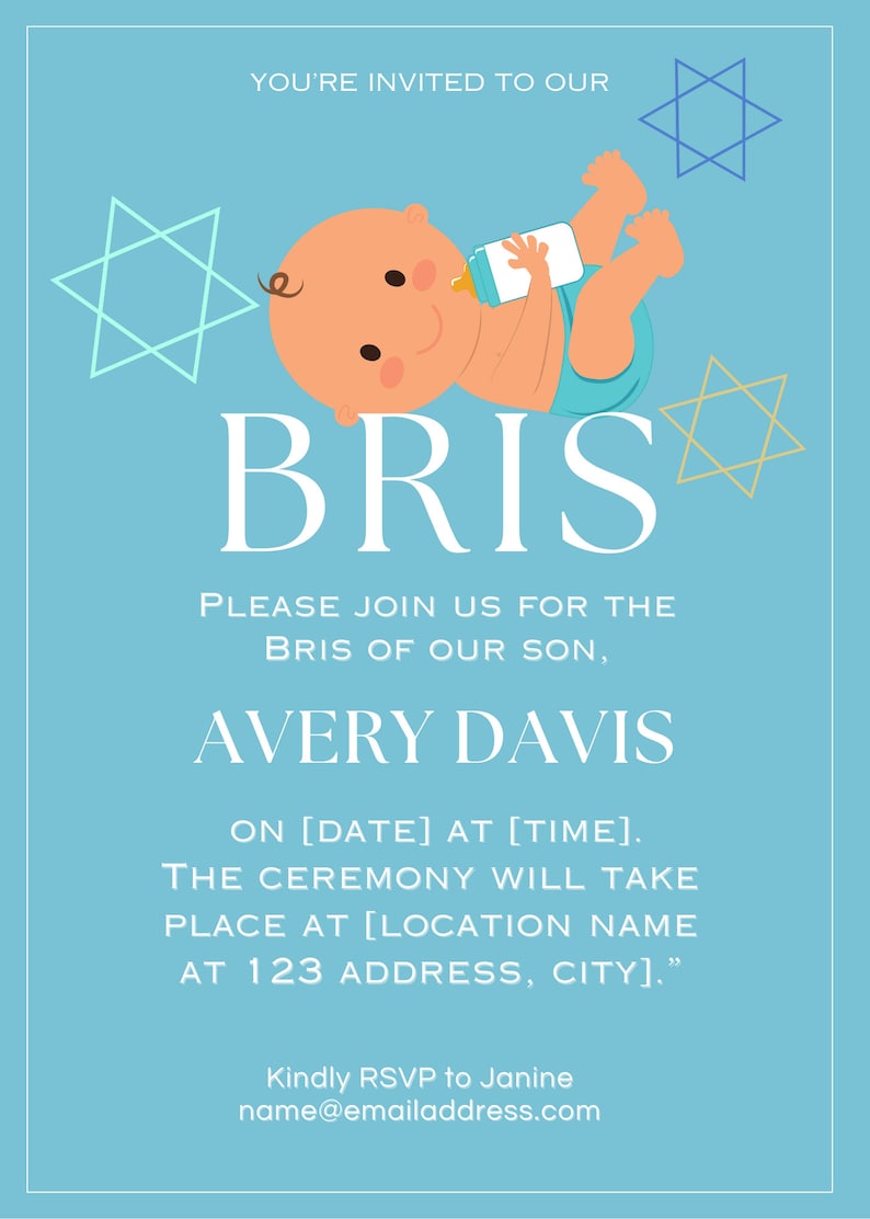 Baby Boy Bris Invitation Digital Download Template, Jewish Ceremony ...