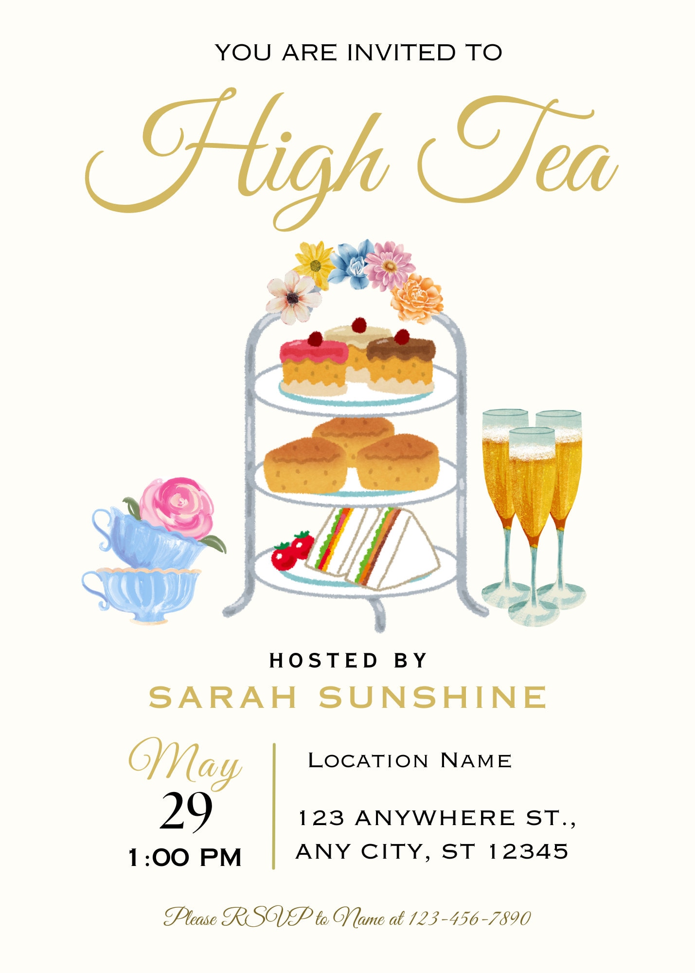 High Tea Digital Download Invitation - Edit in Canva With Free Design ...