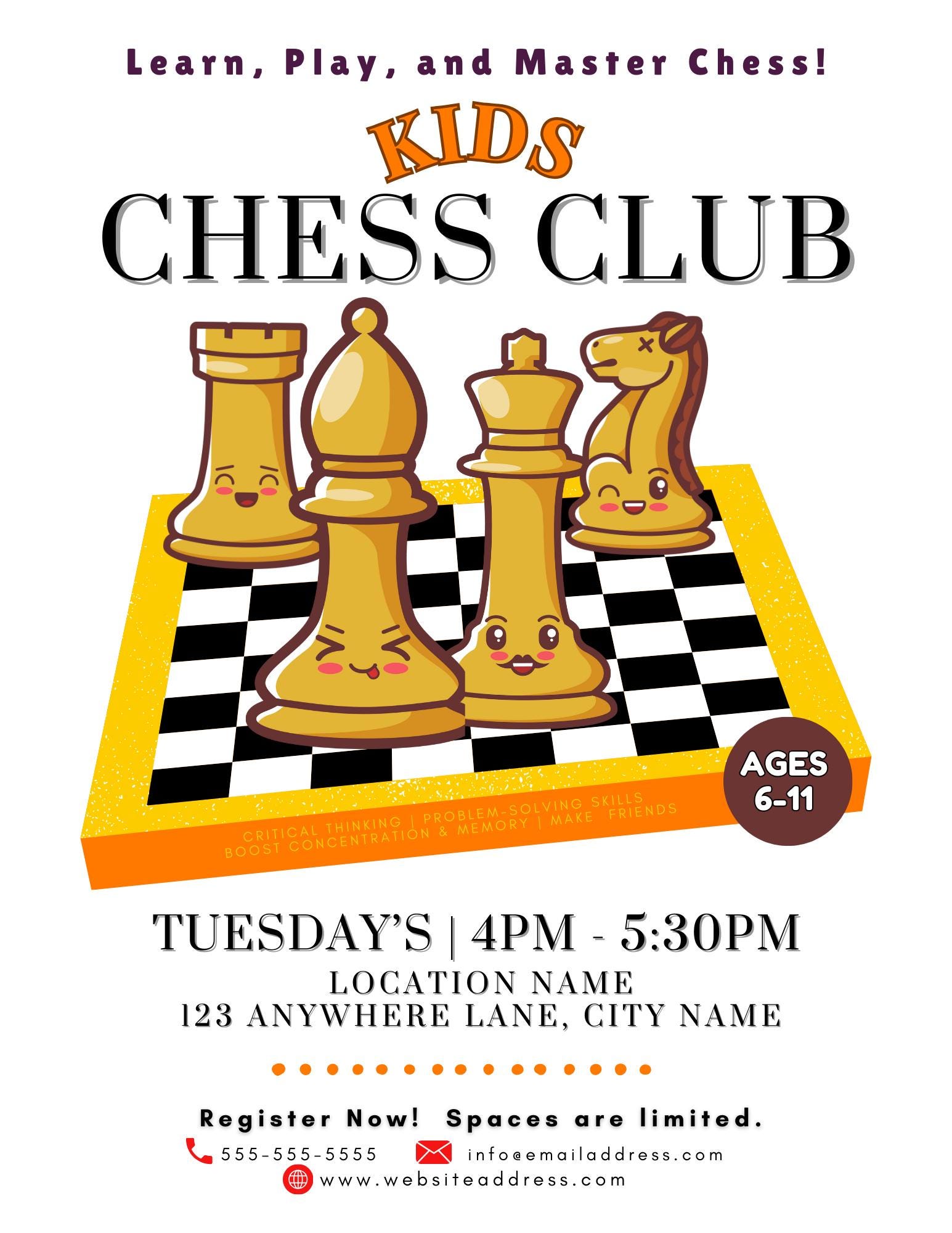 KIDS CHESS CLUB Flyer Digital Download Template, Emailer, Social Media ...