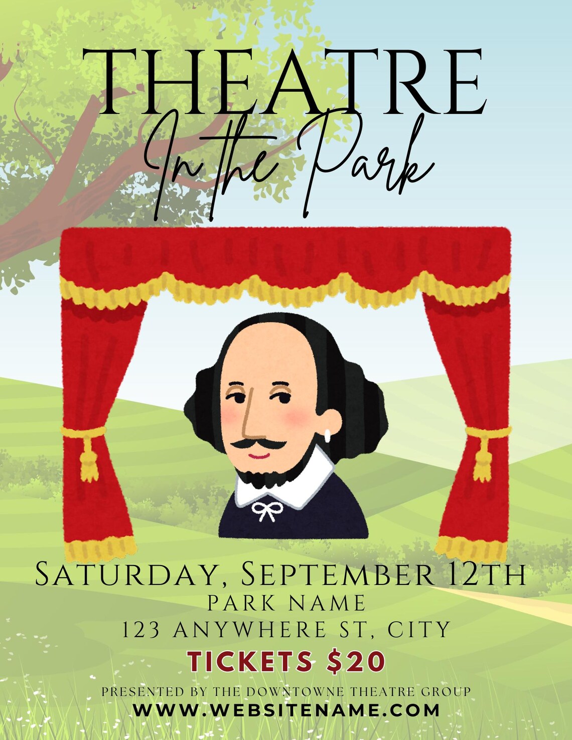 THEATRE in the Park Party FLYER Digital Download Template, Edit in ...