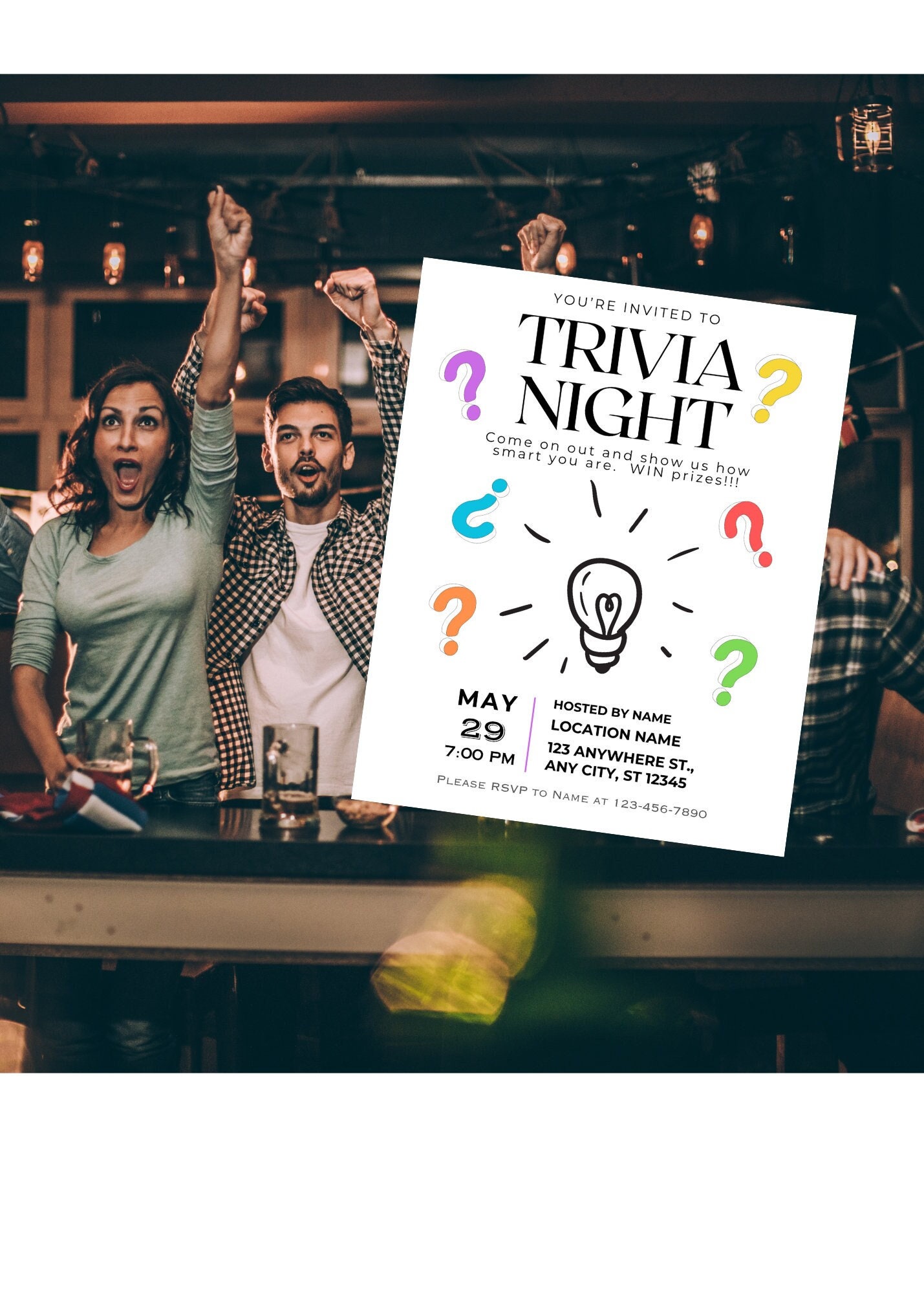 TRIVIA Night Party Invitation Digital Download Template, Edit in Canva ...