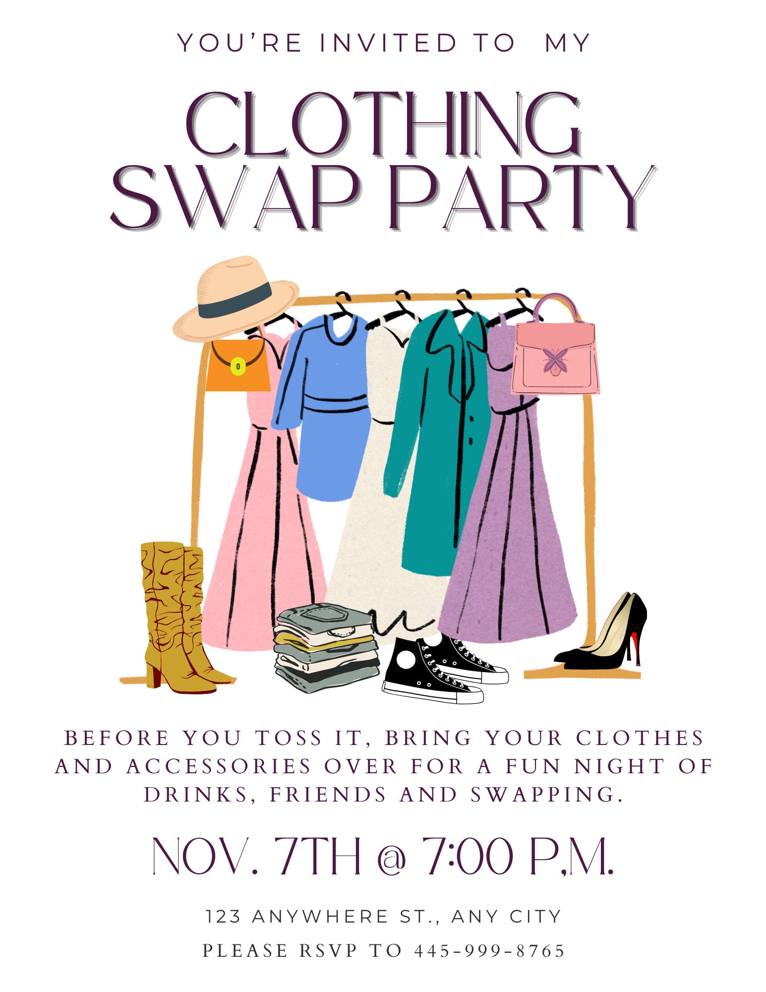 CLOTHING SWAP PARTY Digital Invitation Template, Social Media Post ...