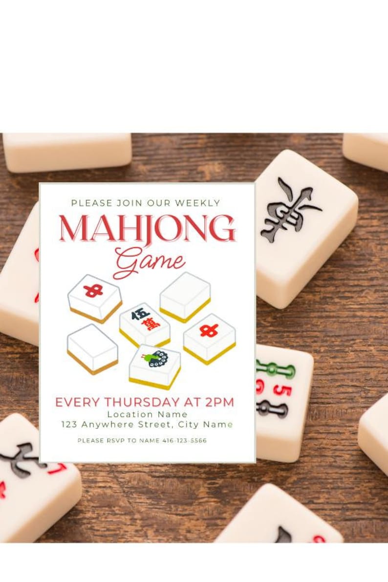Mahjong Game Invitation Template: Editable Flyer, Social Post (digital ...