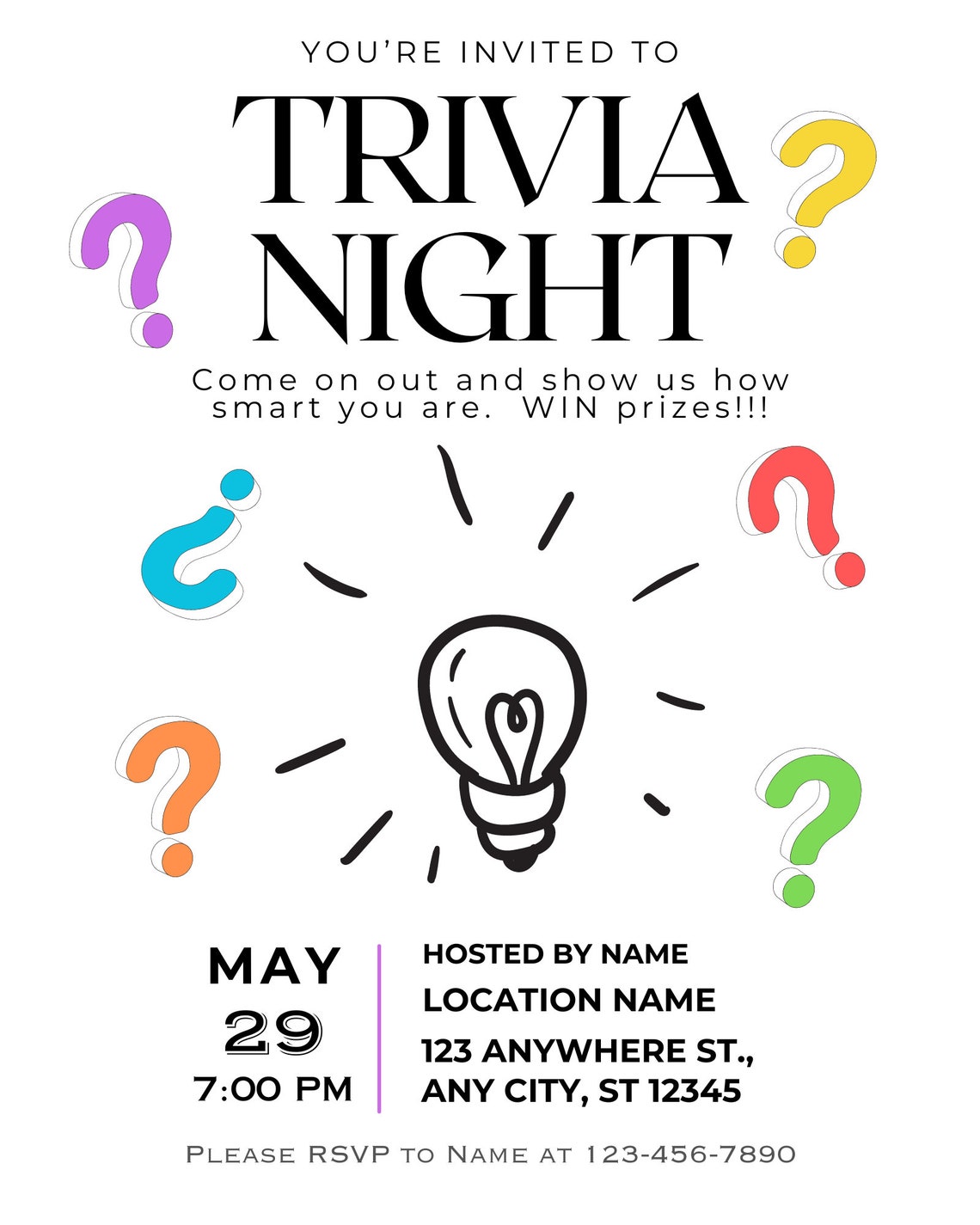 TRIVIA Night Party Invitation Digital Download Template, Edit in Canva ...