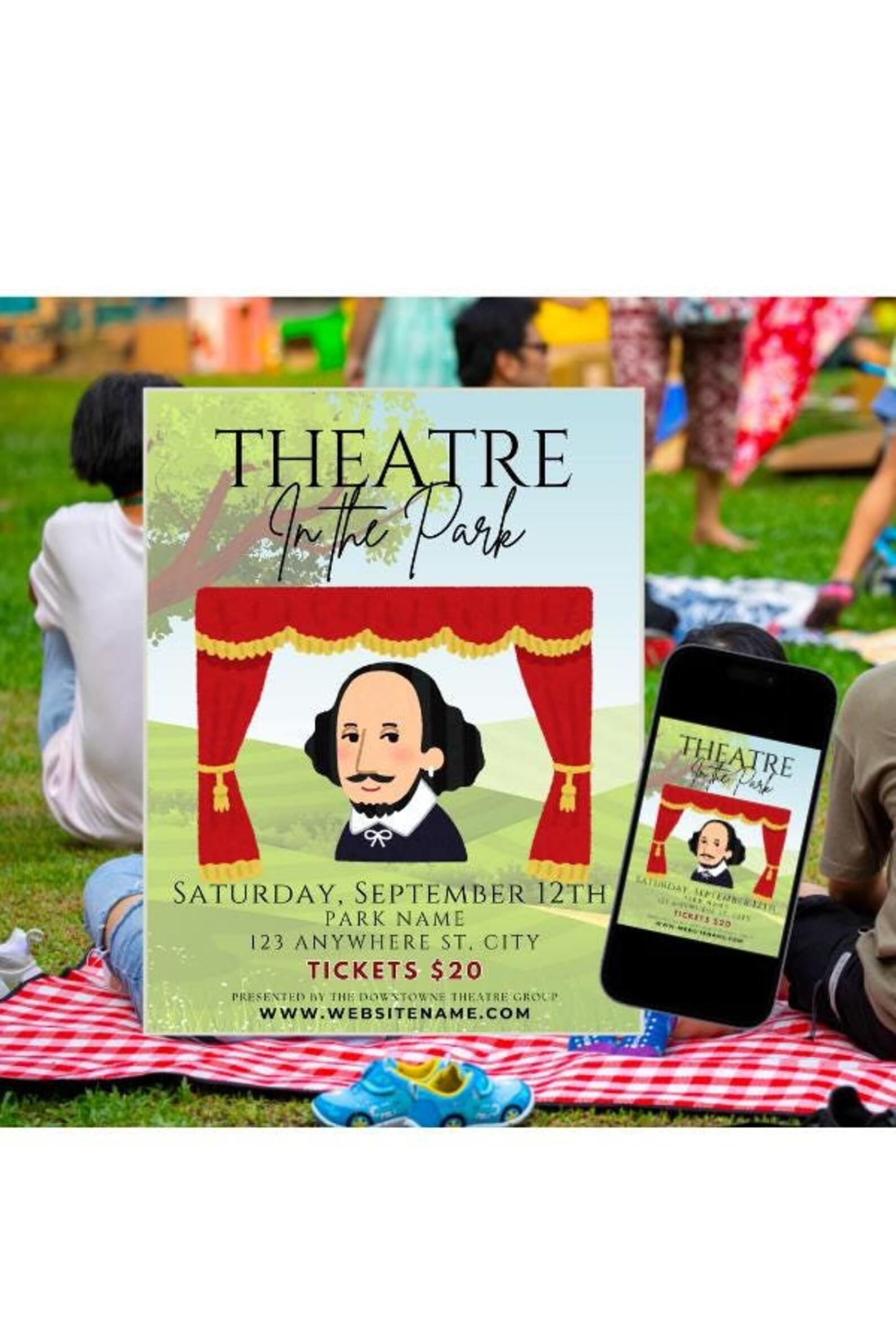 THEATRE in the Park Party FLYER Digital Download Template, Edit in ...