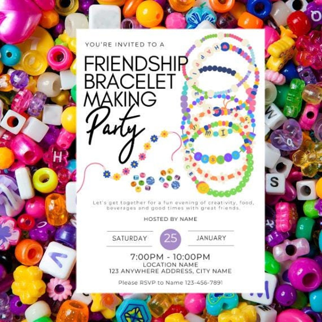 FRIENDSHIP BRACELET MAKING Party Invitation Digital Download Template ...