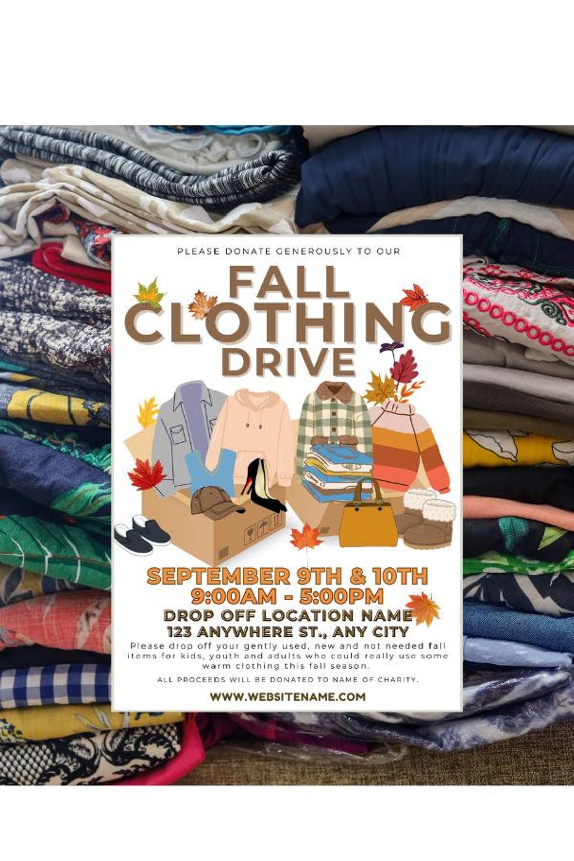FALL CLOTHING DRIVE Flyer Digital Download Template, Social Media Post ...