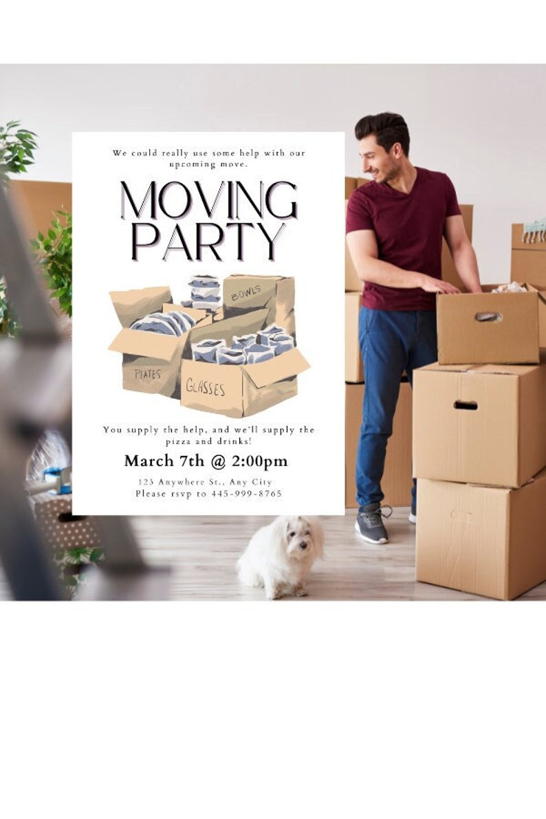 MOVING PARTY Digital Invitation Template - Edit in Canva - Etsy