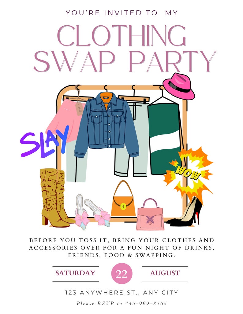 Clothing SWAP PARTY Digital Invitation Template, Edit in Canva With ...