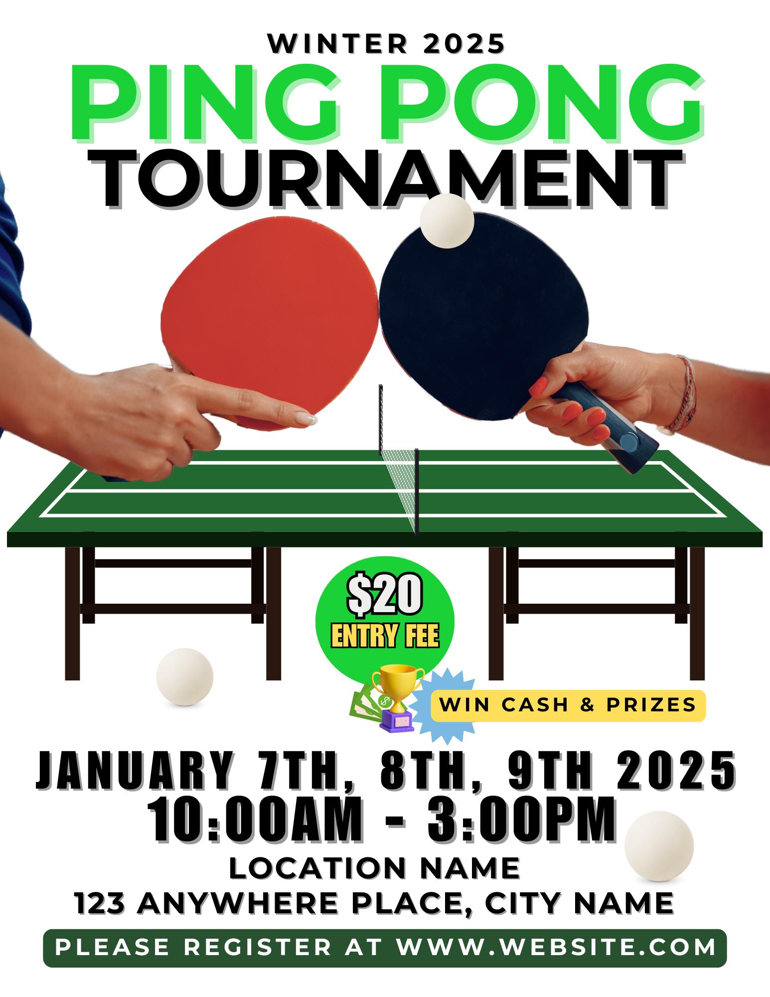 Ping Pong Tournament Flyer Template: Editable Canva Design (digital ...