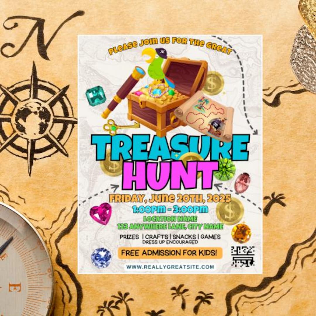 Treasure Hunt Invitation Flyer Digital Download Template. Edit and ...