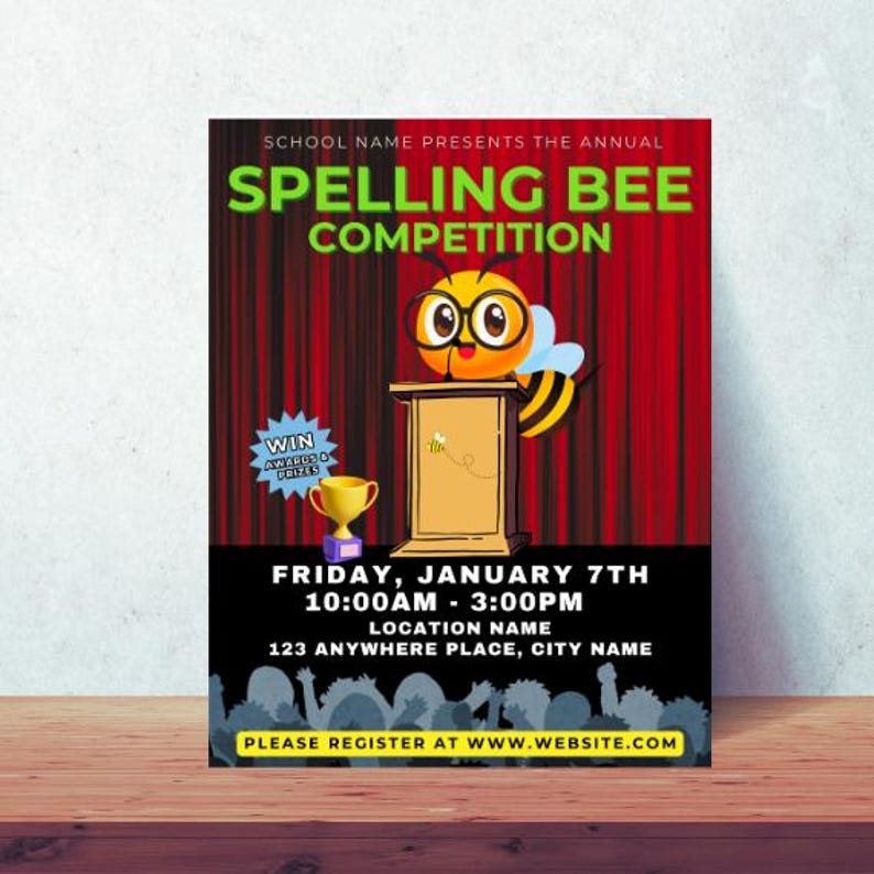 Spelling Bee Digital Download Flyer Template, With Second Page for Top ...