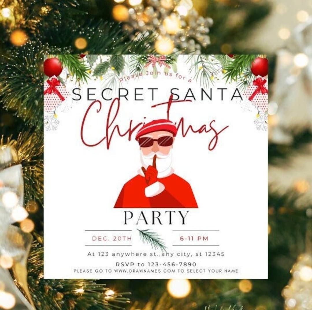Secret Santa Party Invitation - Digital Download, Cool Santa, Edit in ...