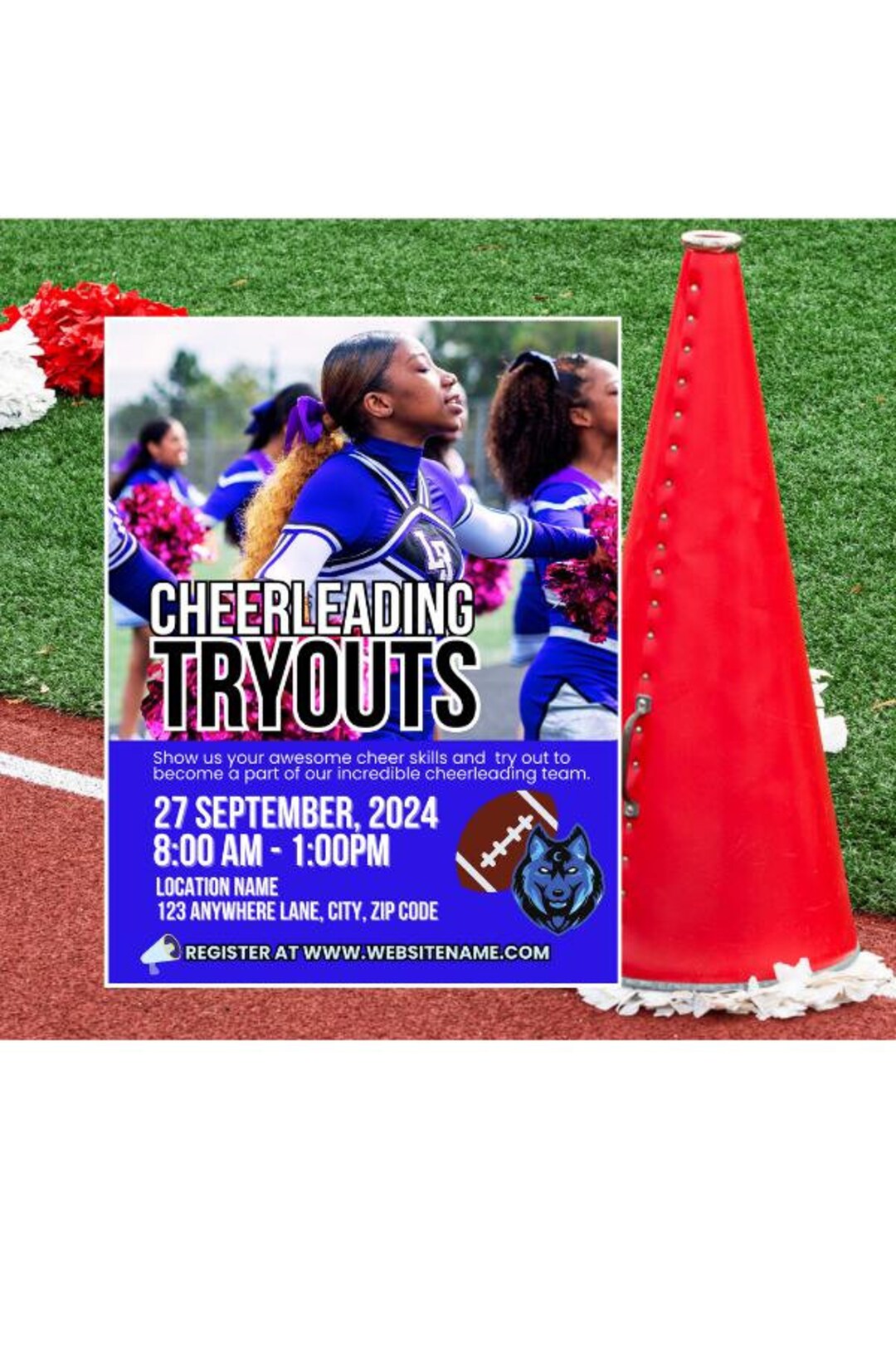 Cheerleading Tryouts Flyer Template: School Poster, Social Media ...