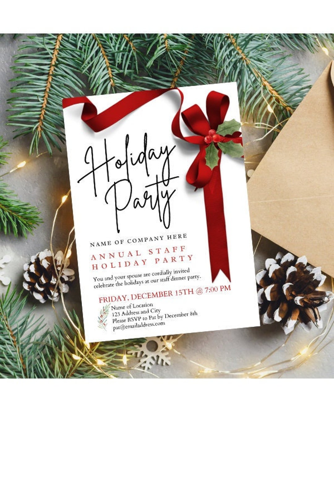Staff Holiday Party Invitation - Digital Download Template, Edit in ...