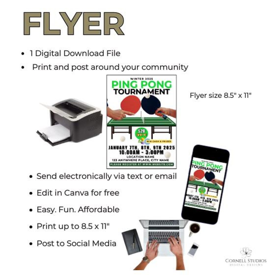 Ping Pong Tournament Flyer Template: Editable Canva Design (digital ...