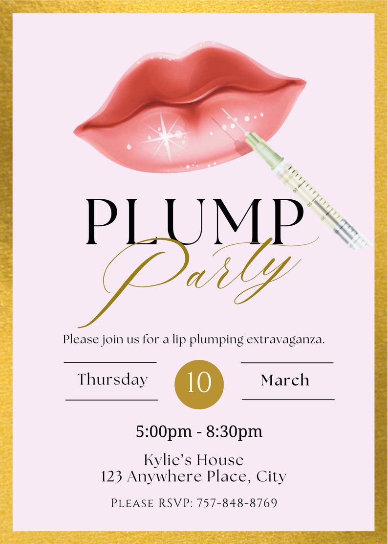 LIP PLUMP Party Invitation Digital Download Template, Edit in Canva PRO ...