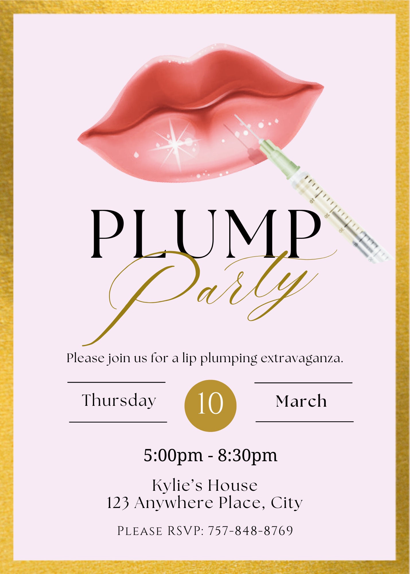 LIP PLUMP Party Invitation Digital Download Template, Edit in Canva PRO ...