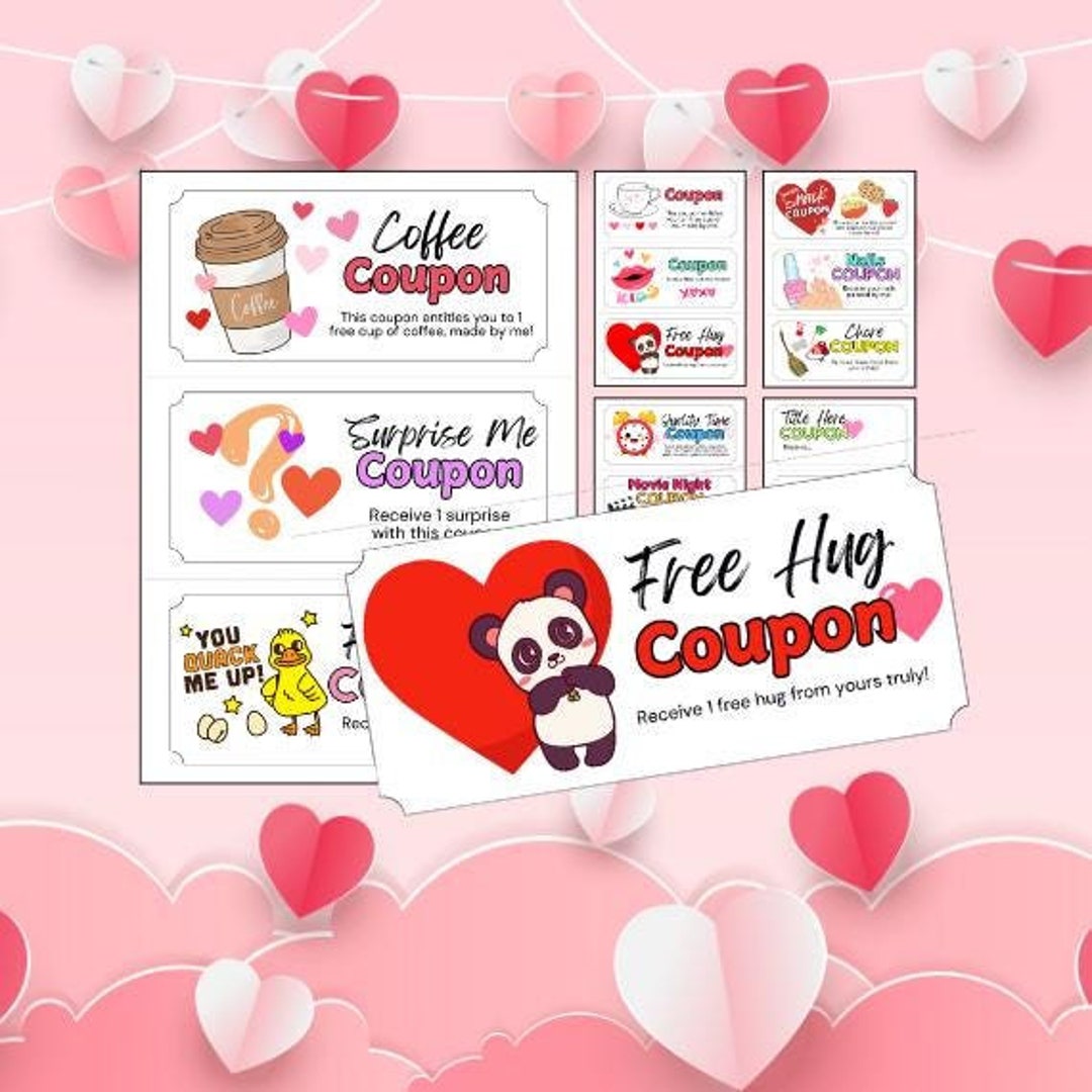 Kids VALENTINE LOVE COUPONS- Digital Download Template, 12 Editable ...
