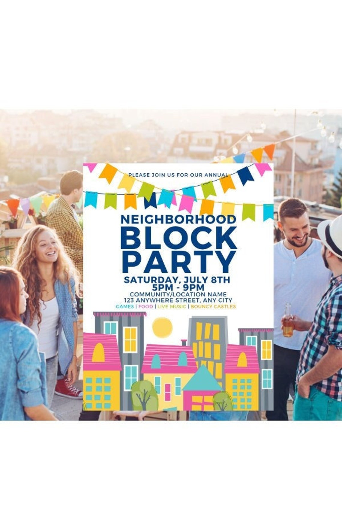 Neighborhood Block Party Flyer, Street Party Flyer Digital Download ...