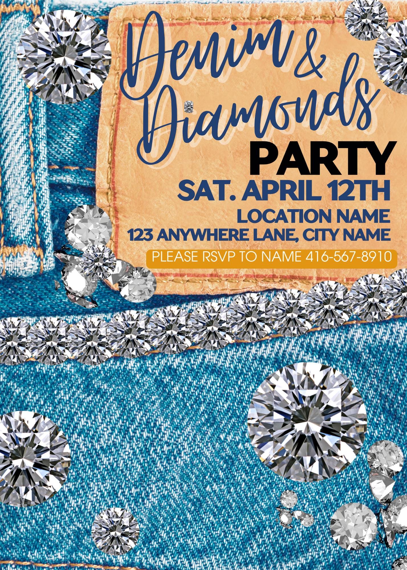 Denim & Diamonds Party Invitation Digital Download Template, Edit in ...
