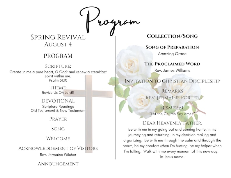Church Worship Program Template: Weekly Service, Edit in Canva (8.5x11 ...