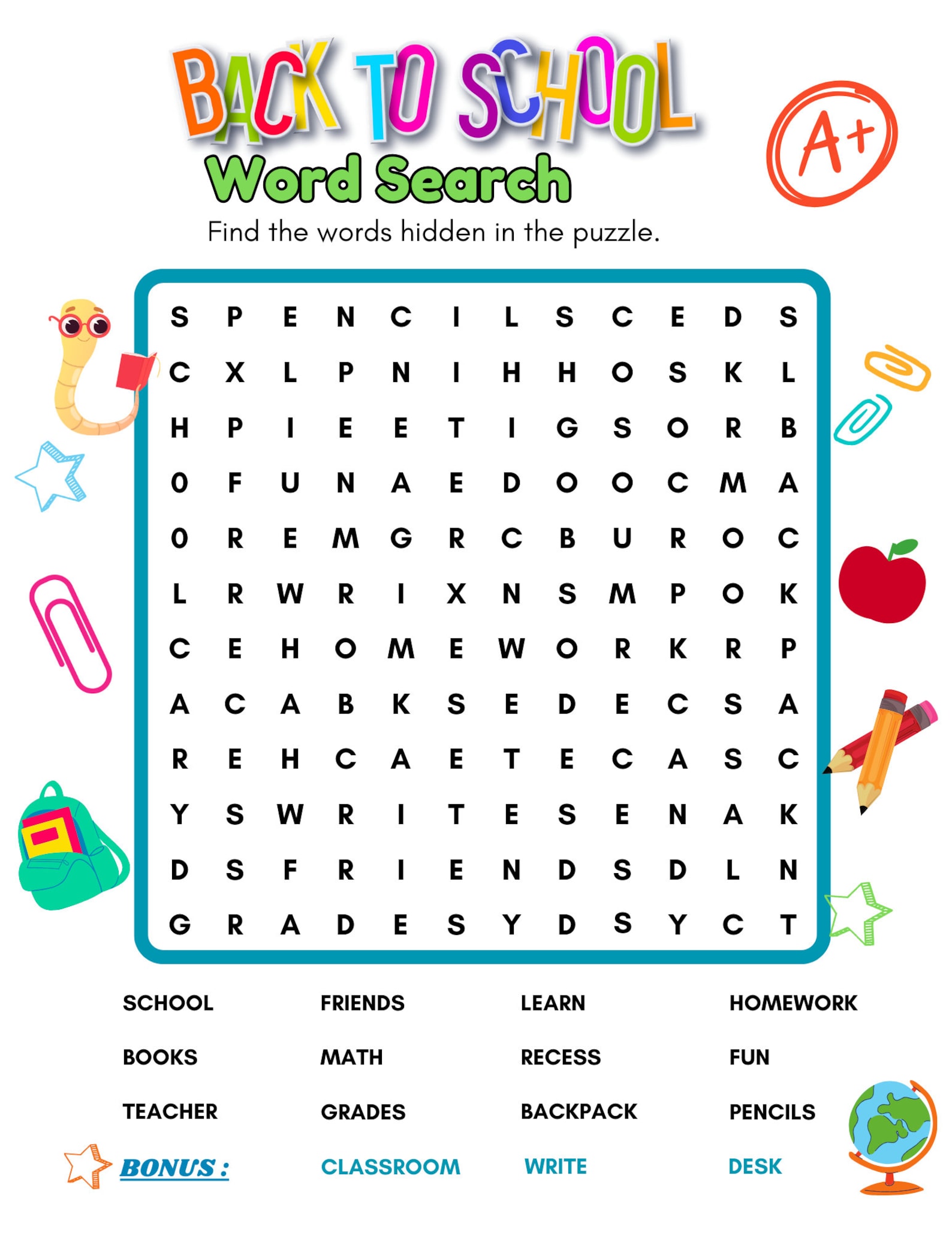 Classroom Word Search Puzzle Back to School Digital Template With ...