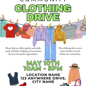 Community CLOTHING DRIVE FLYER Digital Download Template, Edit in Canva ...