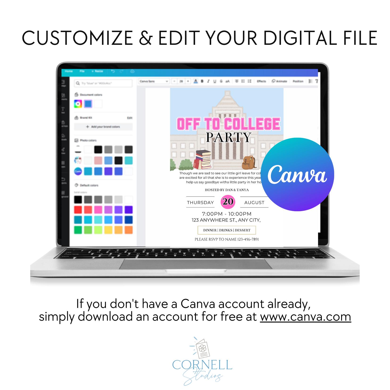 Off to College Party Invitation Digital Download Templates, 4 ...