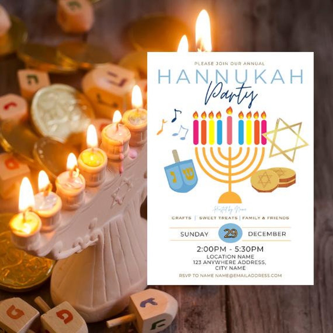 Hanukkah Party Invitation Digital Download Editable in Canva, 5 X 7 ...