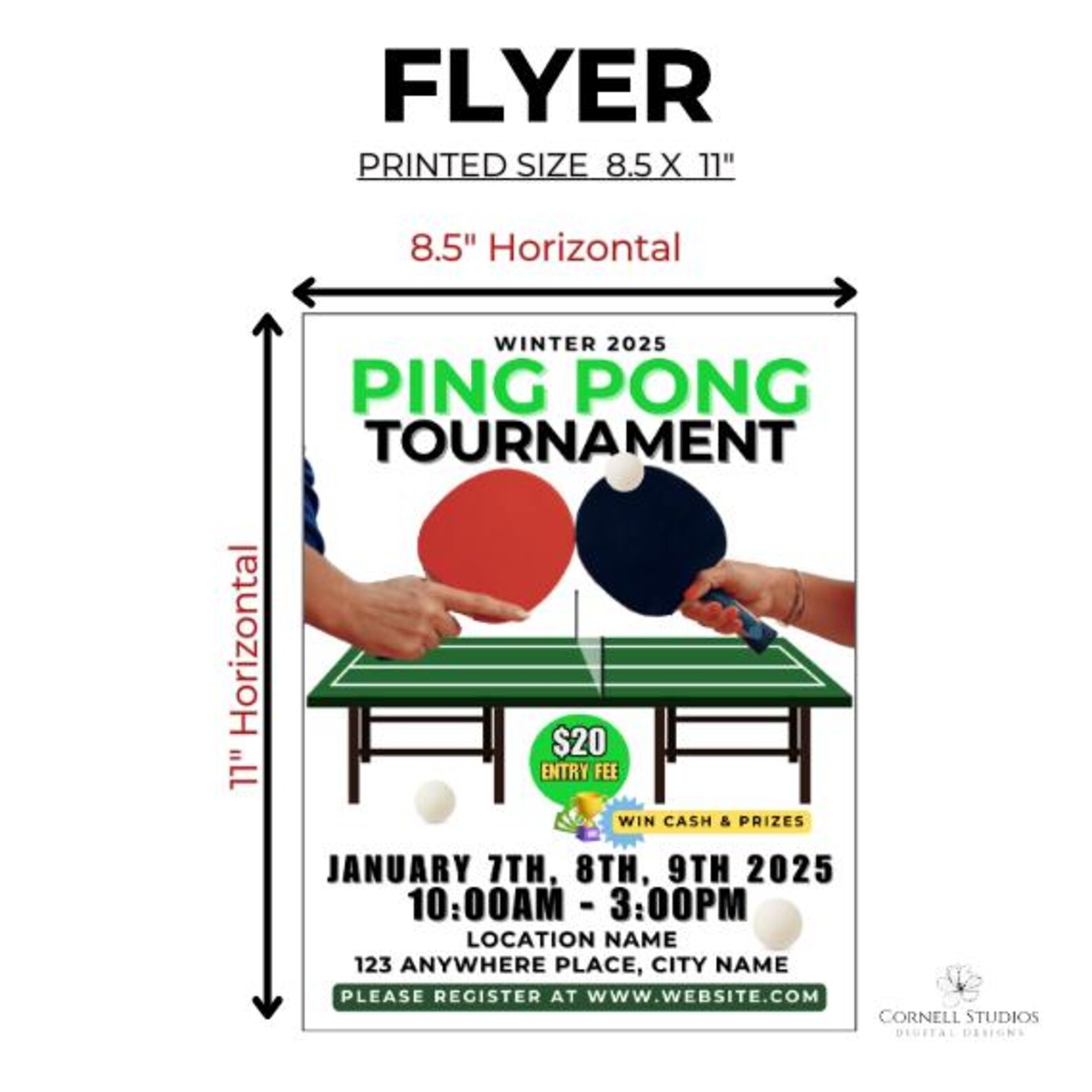 Ping Pong Tournament Flyer Template: Editable Canva Design (digital ...
