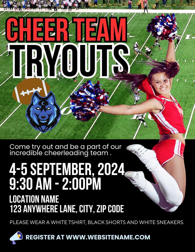 Cheer Team Tryouts Flyer: School Cheerleading Poster (digital Download ...